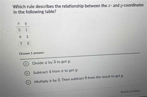 Solved Which Rule Describes The Relationship Between The X And Y Coordinates In The Following