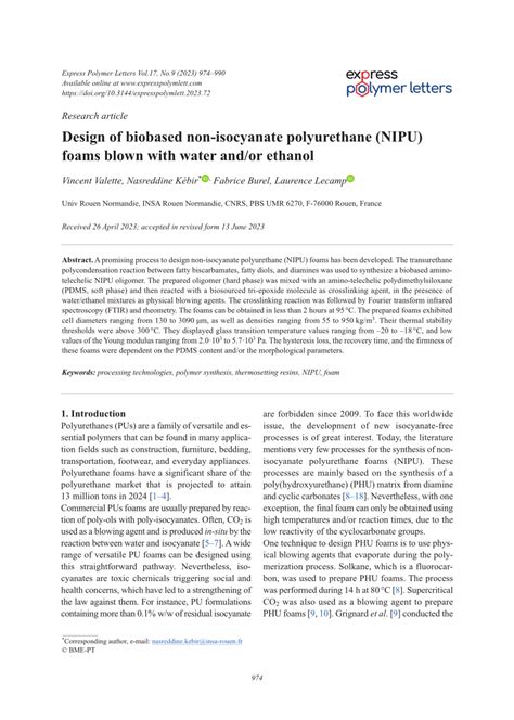 Pdf Design Of Biobased Non Isocyanate Polyurethane Nipu Foams Blown