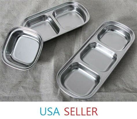 Stainless Steel Sauce Dish Divided Bbq Sauce Spice Dipping Tray Plate