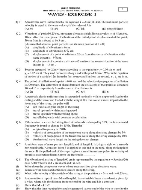 Wave Questions Pdf Waves Sound