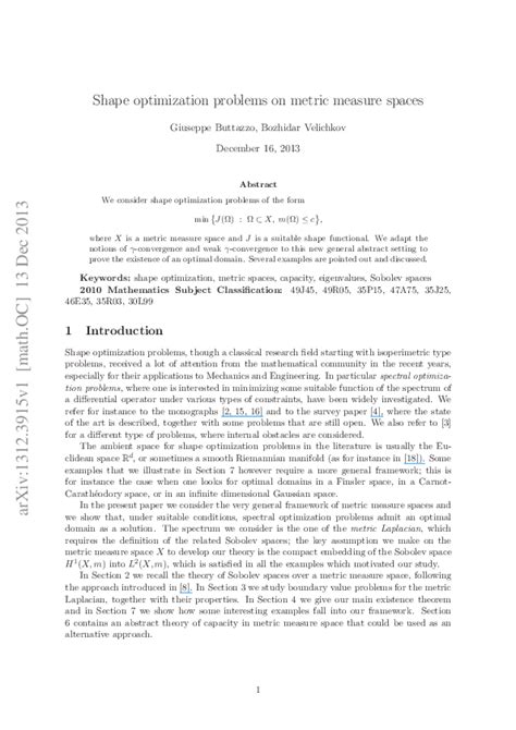 pdf shape optimization problems on metric measure spaces giuseppe