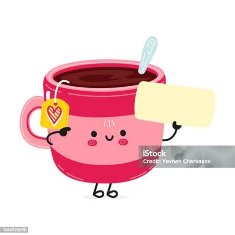 귀여운 재미있는 분홍색 차 포스터 캐릭터 벡터 손으로 그린 만화 Kawaii 캐릭터 그림입니다 격리된 흰색 배경입니다 핑크 차 한잔 포스터 아기에 대한 스톡 벡터 아트 및