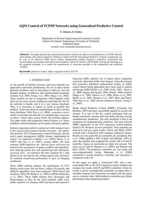 Pdf Aqm Control Of Tcpip Networks Using Generalized Predictive Control