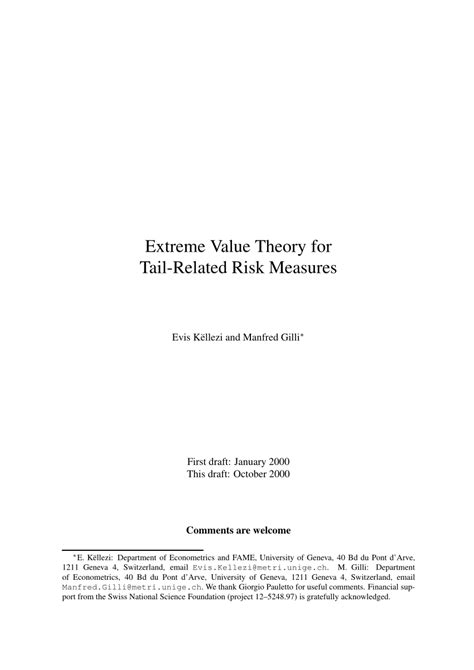 Pdf Extreme Value Theory For Tail Related Risk Measures