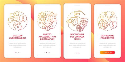 Microlearning Weaknesses Red Gradient Onboarding Mobile App Screen Walkthrough 4 Steps Graphic
