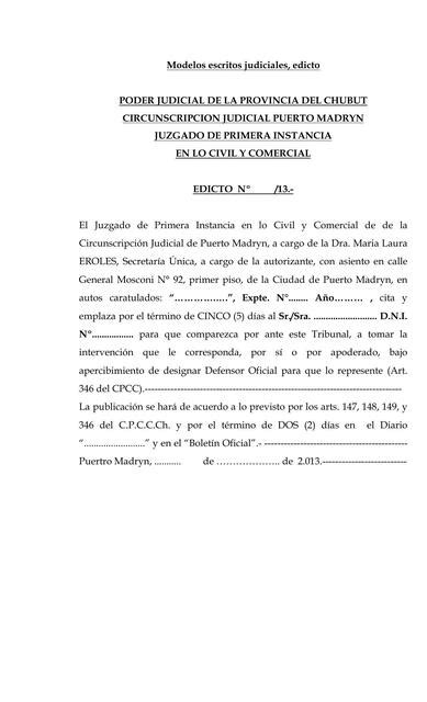 Modelos Escritos Judiciales Edicto Derecho Y Leyes Udocz