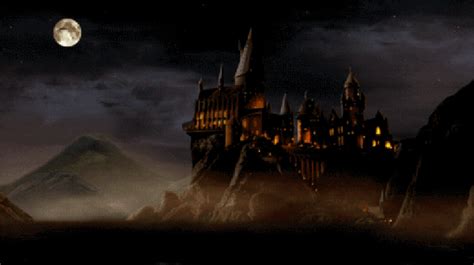 Hogwarts Castle At Night With Moon In The Sky