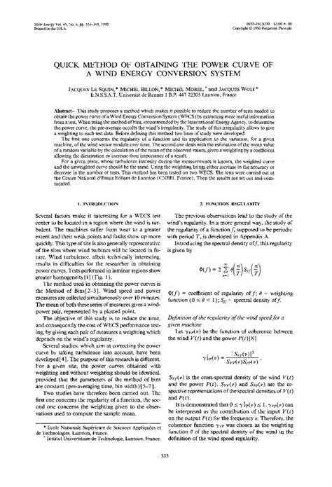 Pdf Quick Method Of Obtaining The Power Curve Of A Wind Energy