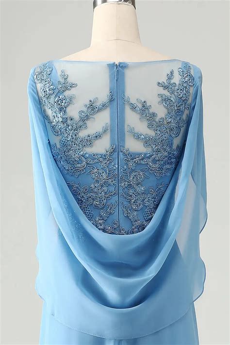 Lace Embroidered Blue Sheer Evening Dress Wrap On Luulla