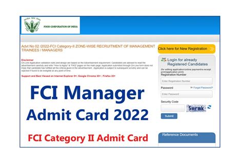 Fci Manager Admit Card 2022 Exam Date Hall Ticket Download
