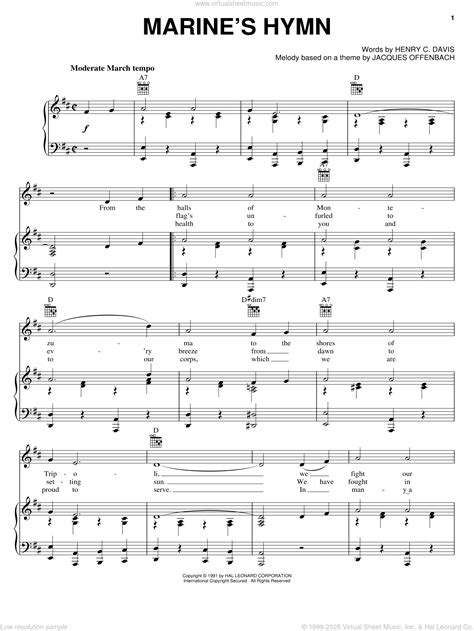 Marines Hymn Sheet Music For Voice Piano Or Guitar Pdf