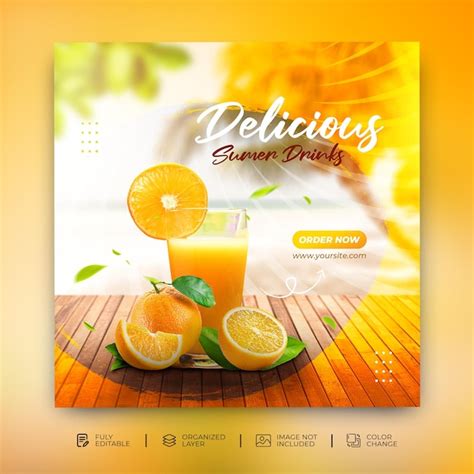 여름 특별 스무디 음료 메뉴 판촉 인스타그램 소셜 미디어 포스트 배너 Psd 템플릿 프리미엄 Psd 파일