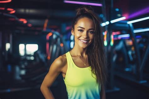 Premium Ai Image Smiling Beautiful Very Cute Fit Girl Standing In Gym