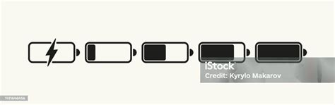 배터리 충전 상태 설정 아이콘입니다 방전 전체 번개 전기 축압기 전기 전원 공급 장치 기술 개념 비즈니스 및 광고에 대한 벡터 라인 아이콘 3차원 형태에 대한 스톡 벡터