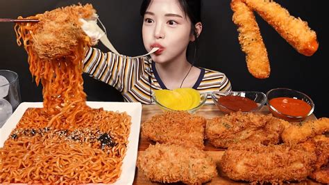 Sub치즈가득 두툼한 치즈롤까스에 불닭볶음면 먹방 새우튀김 치킨 체다치즈 돈까스까지 꿀조합 리얼사운드 Pork Cutlet