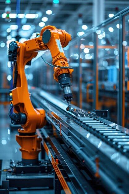 Ai Manufacturing Optimization A Robotic Arm Expertly Assembling Components In A Hightech