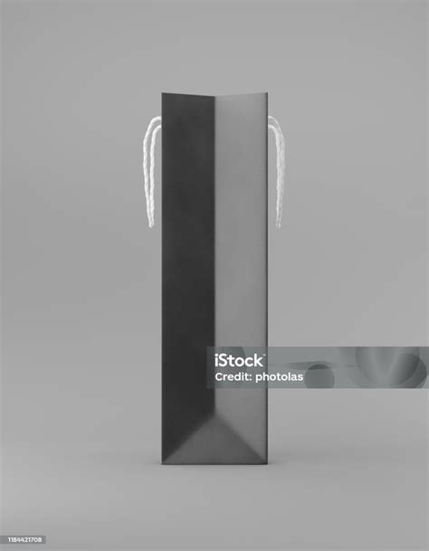 에코 포장 모형 가방 크래프트 종이 손잡이 쪽 회색 배경 홍보 광고에 키가 좁은 검은 색 템플릿입니다 3d 렌더링 0명에 대한 스톡 사진 및 기타 이미지 Istock