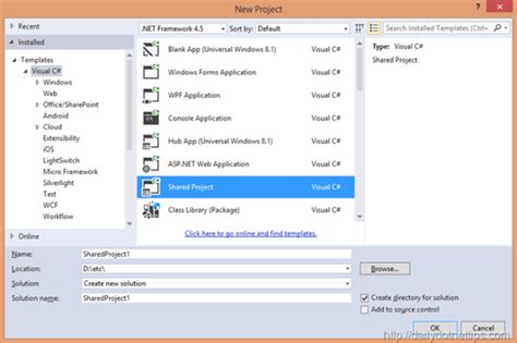 Using Shared Project Across Multiple Applications In Visual Studio 2015