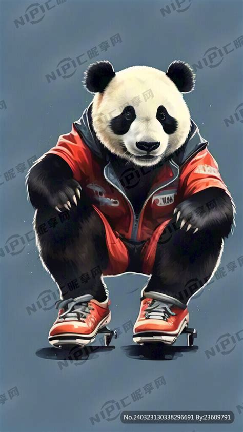 Ai创作图熊猫穿轮滑鞋 要一个矢量图 标志 昵图网