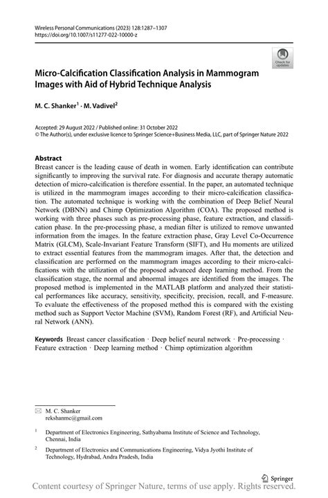 Micro Calcification Classification Analysis In Mammogram Images With