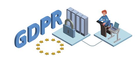 Gdpr 개념 아이소메트릭 그림입니다 일반 데이터 보호 규칙입니다 개인정보의 보호입니다 벡터 흰색 배경에 고립입니다 3차원 형태에 대한 스톡 벡터 아트 및 기타 이미지