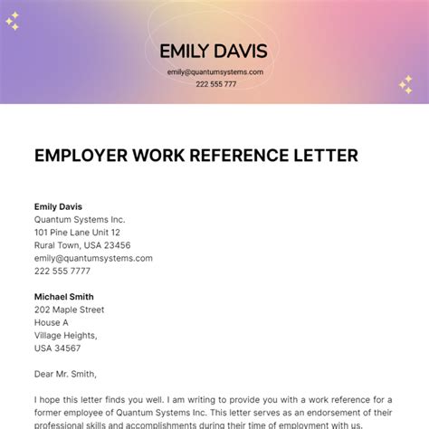 Free Employer Work Reference Letter Template To Edit Online