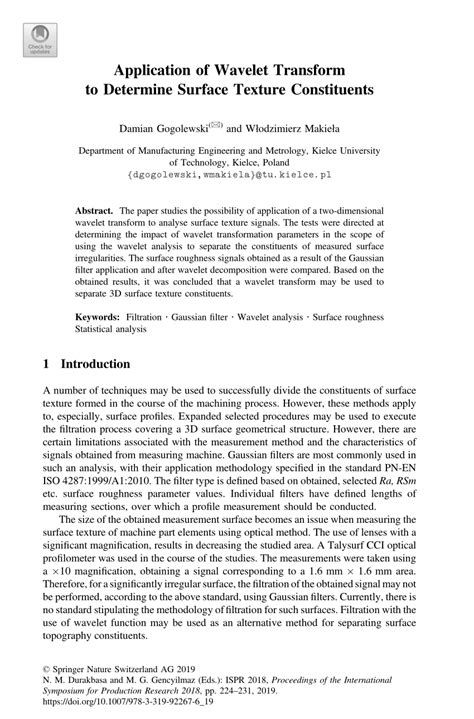 pdf application of wavelet transform to determine surface texture