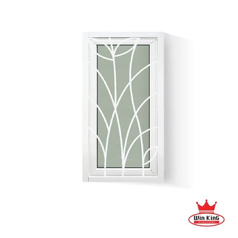 หน้าต่างอลูมิเนียมบานเปิด พร้อมเหล็กดัดลายใบไม้และมุ้งลวด สีขาว Winking Rakangthonggroup