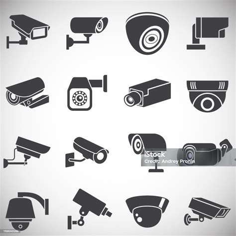 그래픽 및 웹 디자인에 대한 배경에 설정 된 Cctv 관련 아이콘 간단한 그림 웹 사이트 버튼 또는 모바일 앱에 대한 인터넷 개념 기호입니다 0명에 대한 스톡 벡터 아트 및