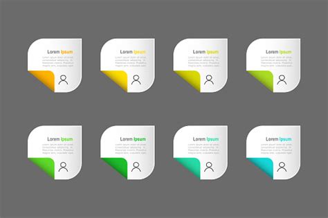 8 단계 회색 사각형 및 여러 가지 빛깔의 라벨 워크 플로우 레이아웃 다이어그램 연례 보고서 웹 디자인 디자인의 비즈니스 개념 크리 에이 티브 배너 벡터 개발에 대한 스톡