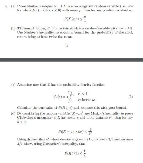 Solved 5 A Prove Markovs Inequality If X Is A