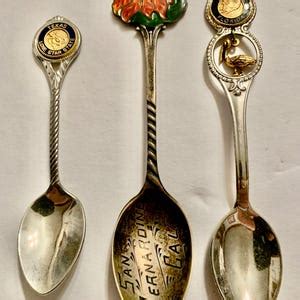 Vintage Souvenir Spoon Collection 18 Spoons With Display Rack Etsy
