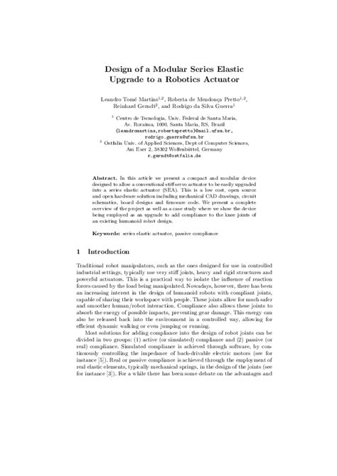 Pdf Design Of A Modular Series Elastic Upgrade To A Robotics Actuator