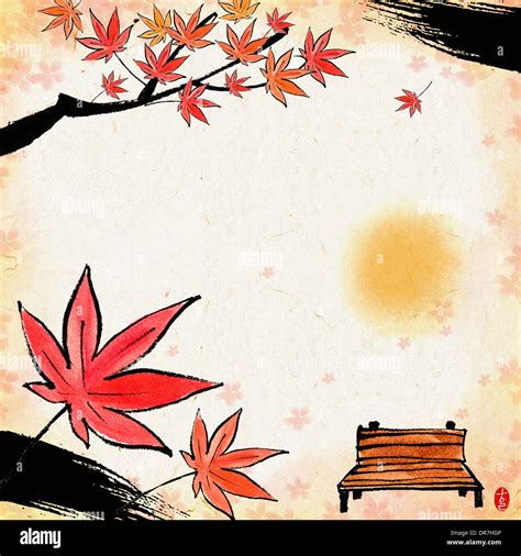 Illustration Memo Template Of Chuseok Featuring Maple Tree Stock Photo Alamy