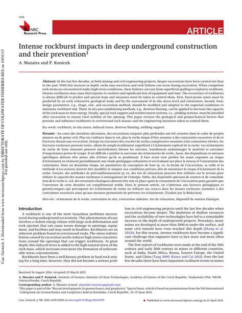 Pdf Intense Rockburst Impacts In Deep Underground Construction And Their Prevention
