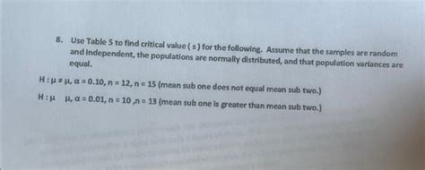 Solved Use Table To Find Critical Value S For The Chegg Com