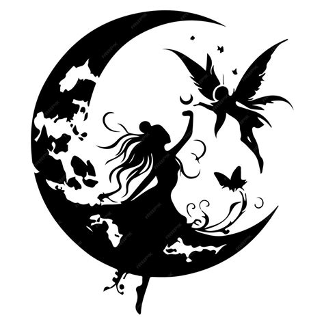 Premium Vector Moon Fairy Silhoutee Design