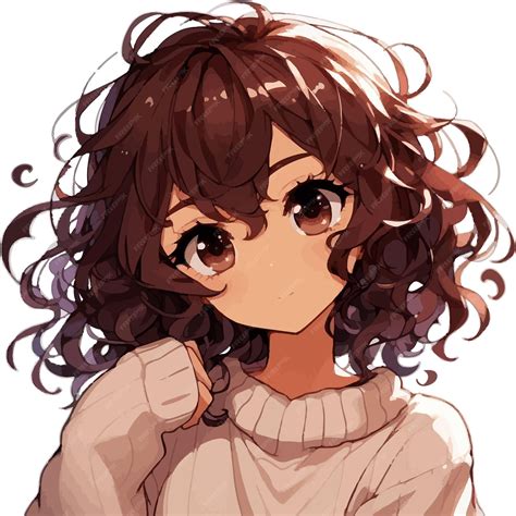 Premium Vector Closeup Of Anime Girl With Curly Brown Hair Isolated