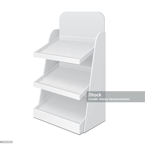 슈퍼마켓 빈 빈 진열대를 위한 마분지 사다리 지 면 진열대는 선반을 조롱 합니다 흰색 배경에 고립 된 그림 제품 발표 벡터 3