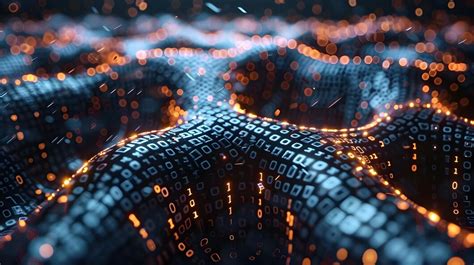 Futuristic Digital Neuron Network Concept With Illuminating Binary Transmission Lines Resembling