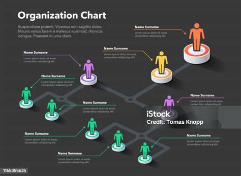 콘텐츠에 대 한 장소와 현대 간단한 회사 조직 계층 구조 차트 템플릿 어두운 버전 3차원 형태에 대한 스톡 벡터 아트 및 기타