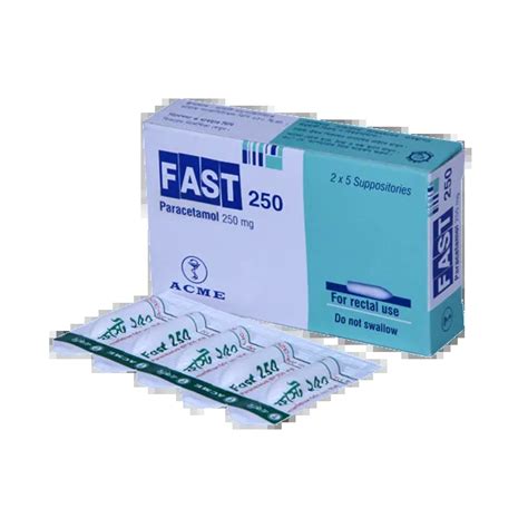 Paracetamol Suppository Fast 250mg 10s Transwide Pharmaceuticals