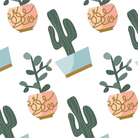 Premium Vector Cute Seamless Pattern With Succulents In A Pots