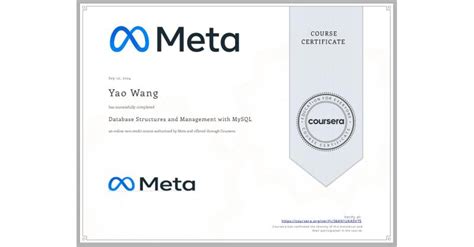 Completion Certificate For Database Structures And Management With