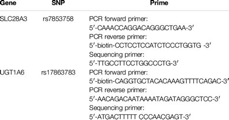 The Pyrosequencing Primer Set Of Slc28a3 And Ugt1a6 Download Scientific Diagram