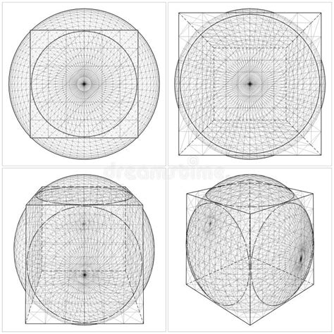 geometric intersection of cube and sphere vector stock vector