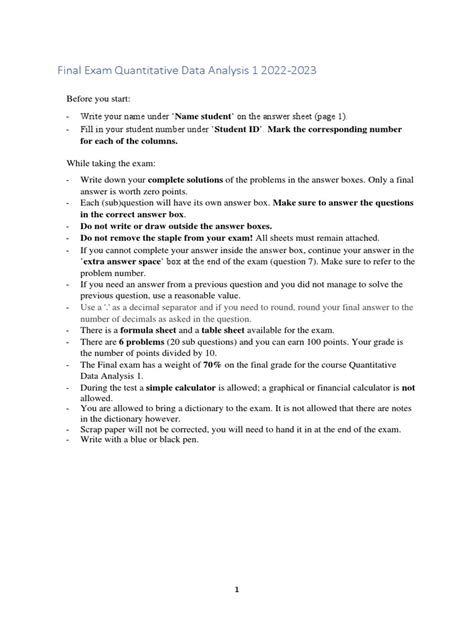 Final Exam Quantitative Data Analysis 1 2023 For Canvas 451650306