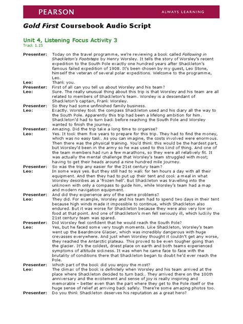 U4 Audio Script Pdf Ernest Shackleton