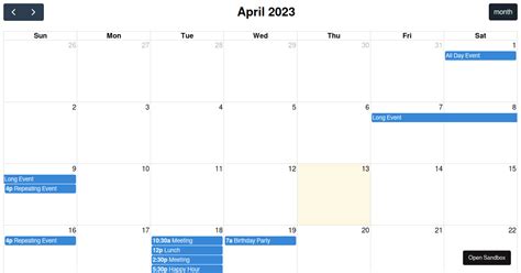 React Event Calendar Examples Codesandbox