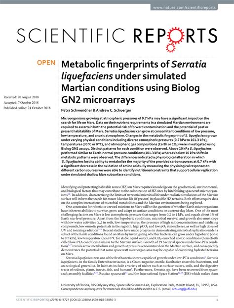 Pdf Metabolic Fingerprints Of Serratia Liquefaciens Under Simulated